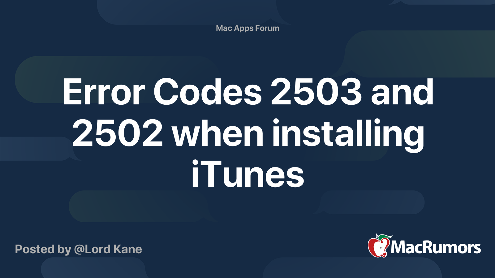 Error Codes 2503 and 2502 when installing iTunes | MacRumors Forums