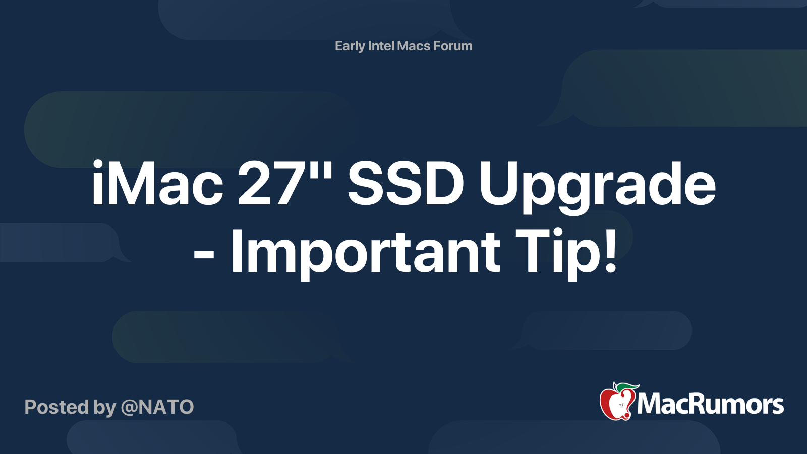 iMac 27" SSD Upgrade - Important Tip! | MacRumors Forums