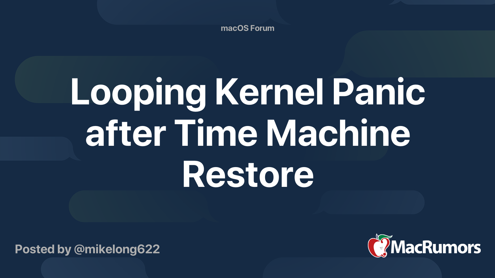 Looping Kernel Panic after Time Machine Restore | MacRumors Forums