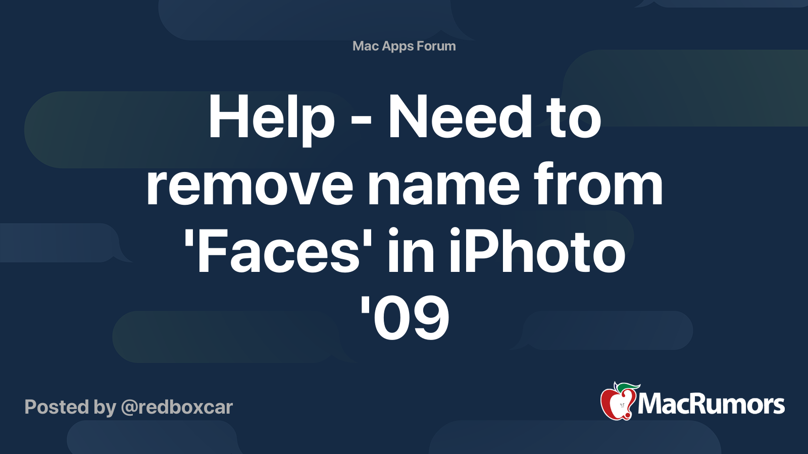 Help - Need to remove name from 'Faces' in iPhoto '09 | MacRumors Forums