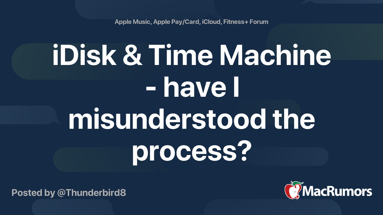 iDisk & Time Machine - have I misunderstood the process? | MacRumors Forums