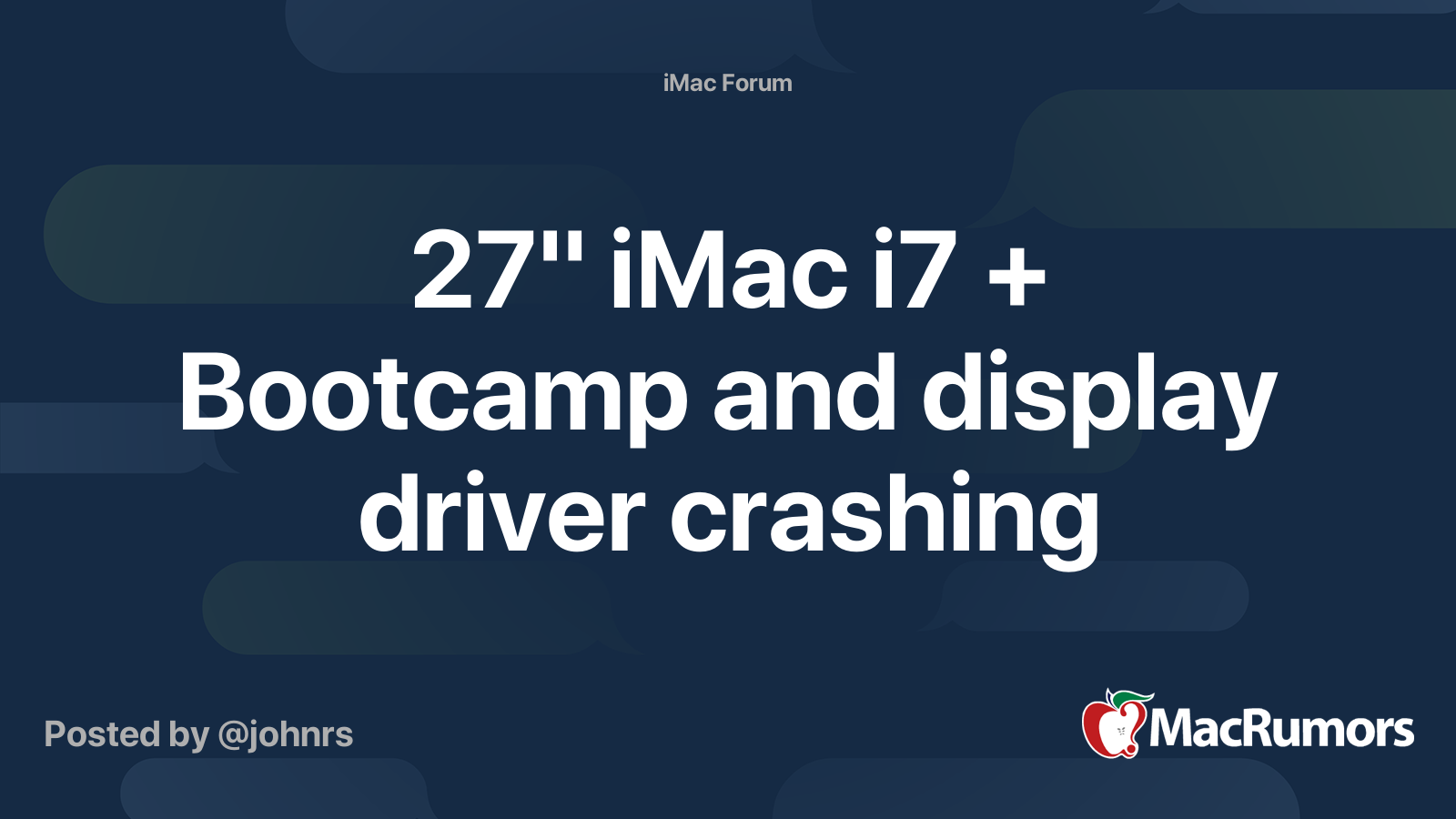 27" iMac i7 + Bootcamp and display driver crashing | MacRumors Forums