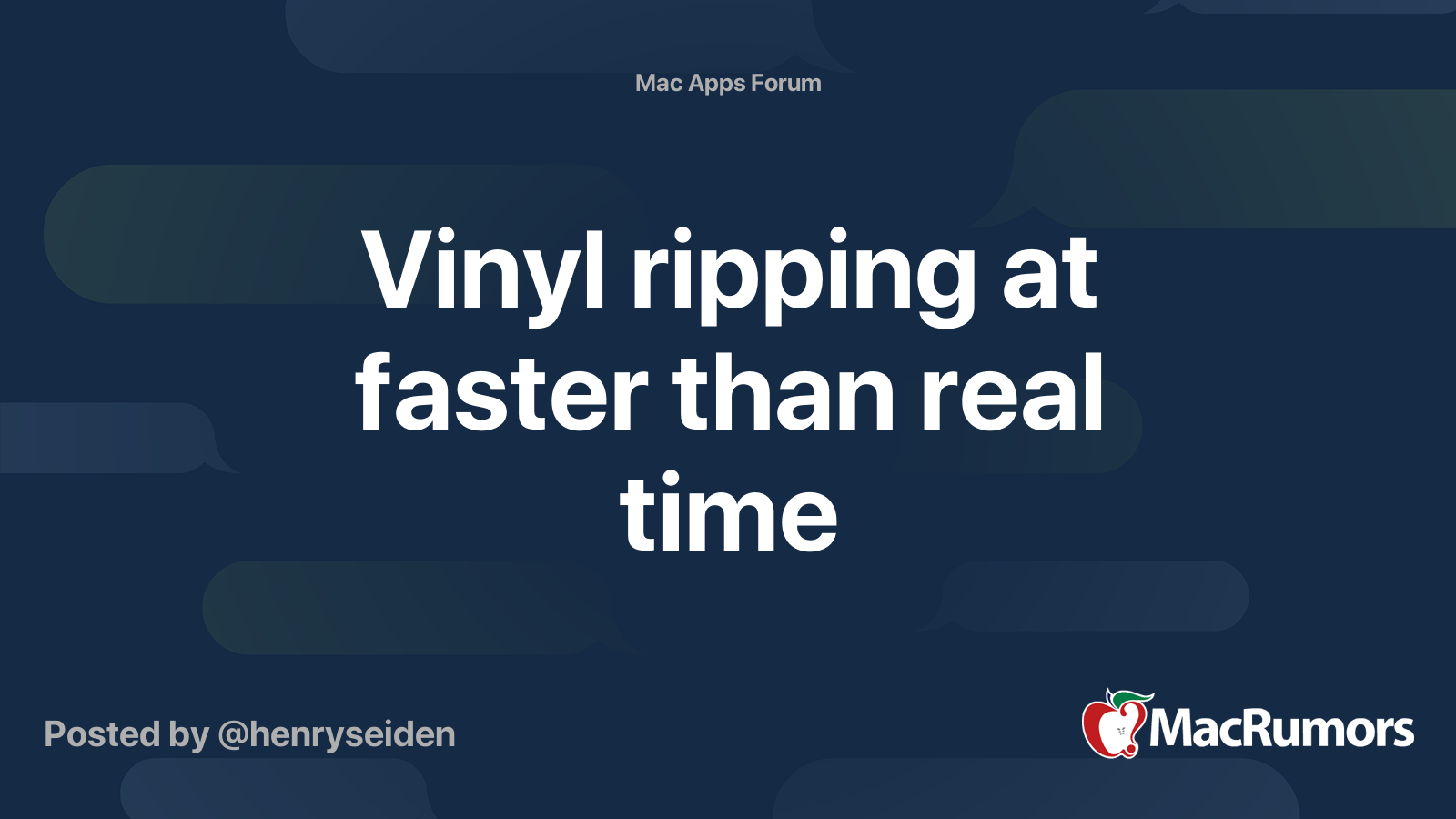 Vinyl ripping at faster than real time | MacRumors Forums