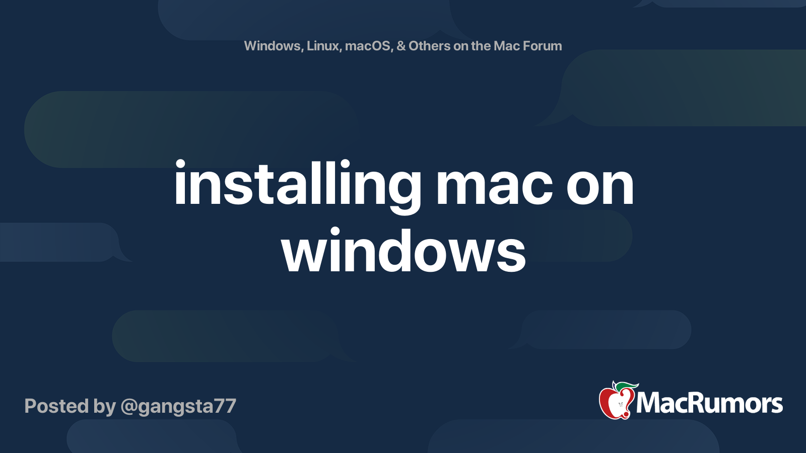 installing mac on windows | MacRumors Forums