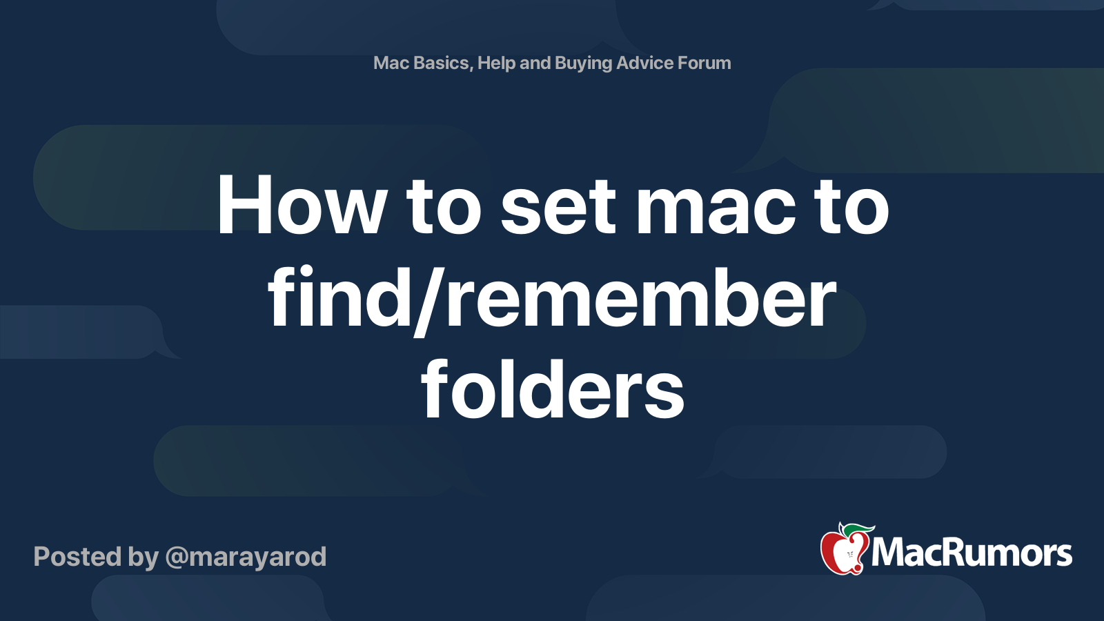 How to set mac to find/remember folders | MacRumors Forums