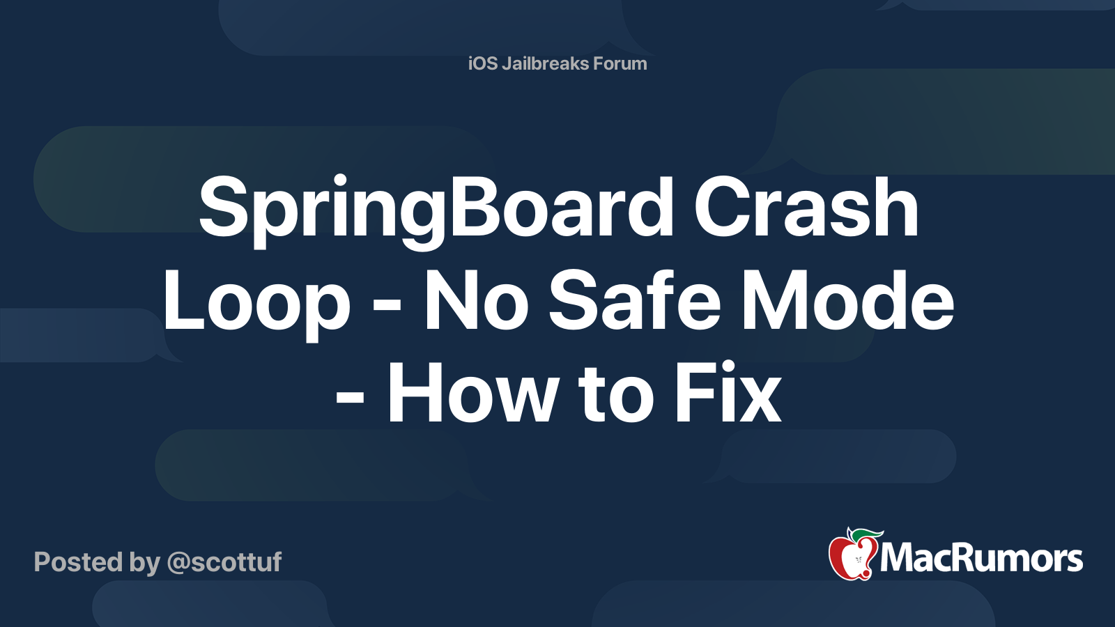 SpringBoard Crash Loop - No Safe Mode - How to Fix | MacRumors Forums