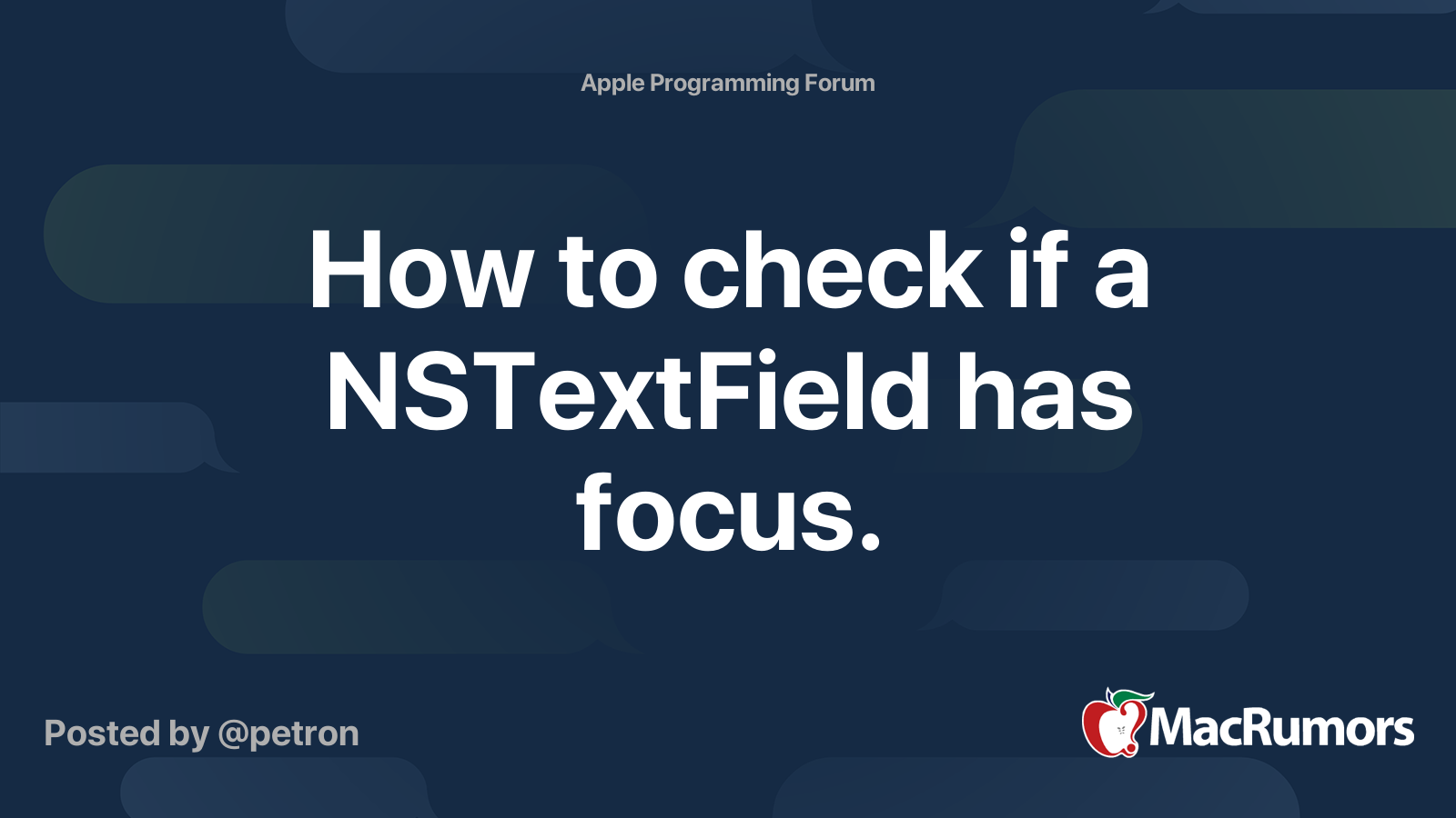How to check if a NSTextField has focus. | MacRumors Forums