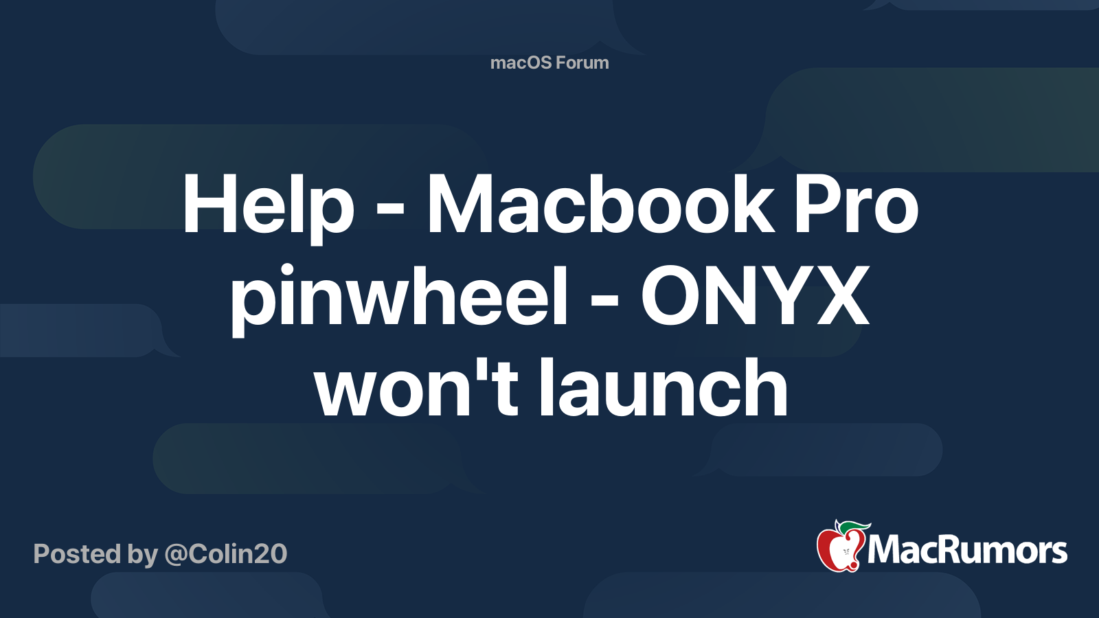 Help - Macbook Pro pinwheel - ONYX won't launch | MacRumors Forums