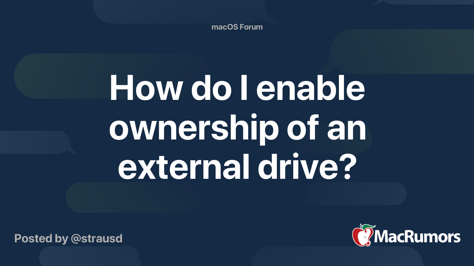 How do I enable ownership of an external drive? | MacRumors Forums