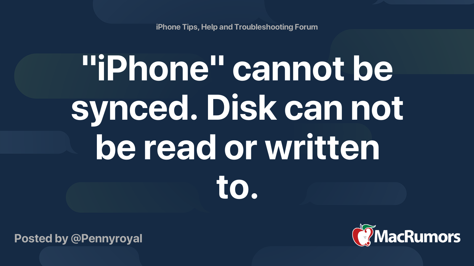 "iPhone" cannot be synced. Disk can not be read or written to. | MacRumors Forums