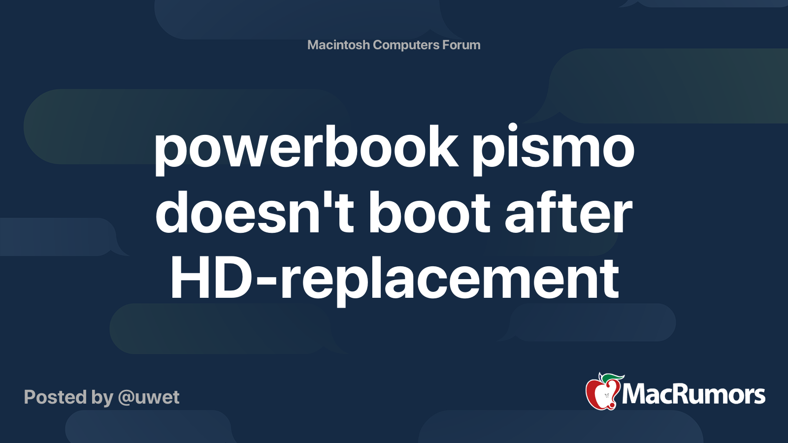 powerbook pismo doesn't boot after HD-replacement | MacRumors Forums