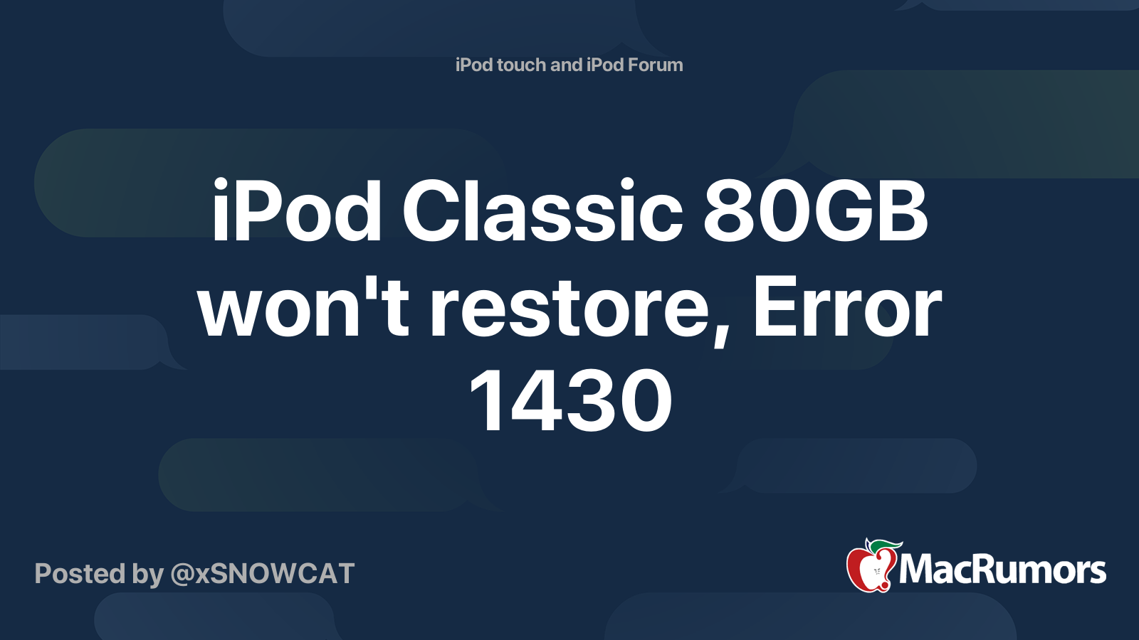 iPod Classic 80GB won't restore, Error 1430 | MacRumors Forums