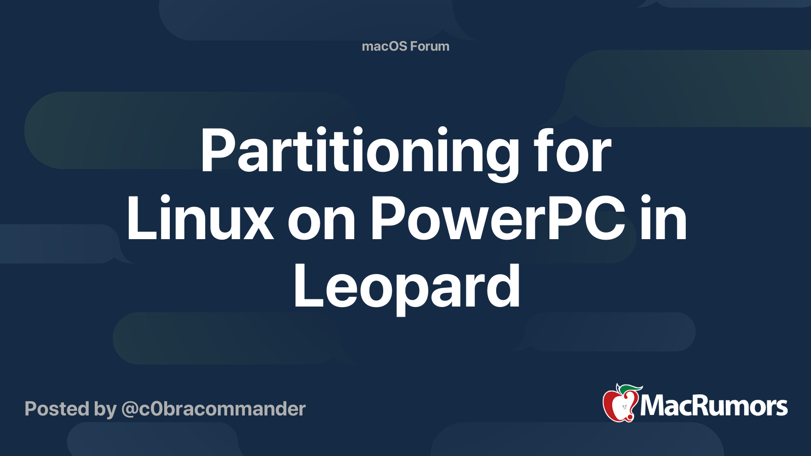 Partitioning for Linux on PowerPC in Leopard | MacRumors Forums