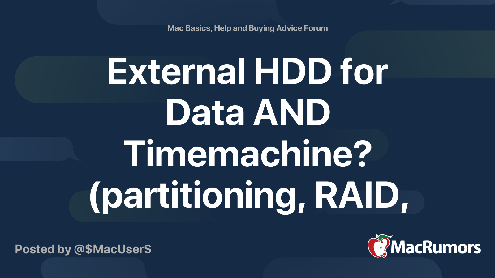 External HDD for Data AND Timemachine? (partitioning, RAID, etc) | MacRumors Forums