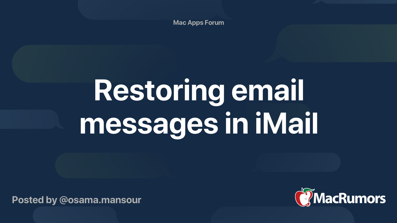 Restoring email messages in iMail | MacRumors Forums