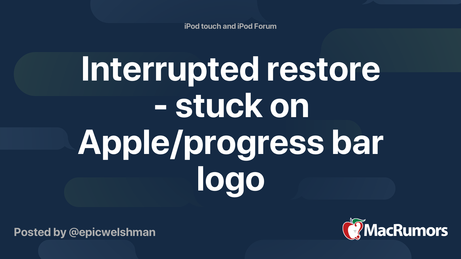 Interrupted restore - stuck on Apple/progress bar logo | MacRumors Forums