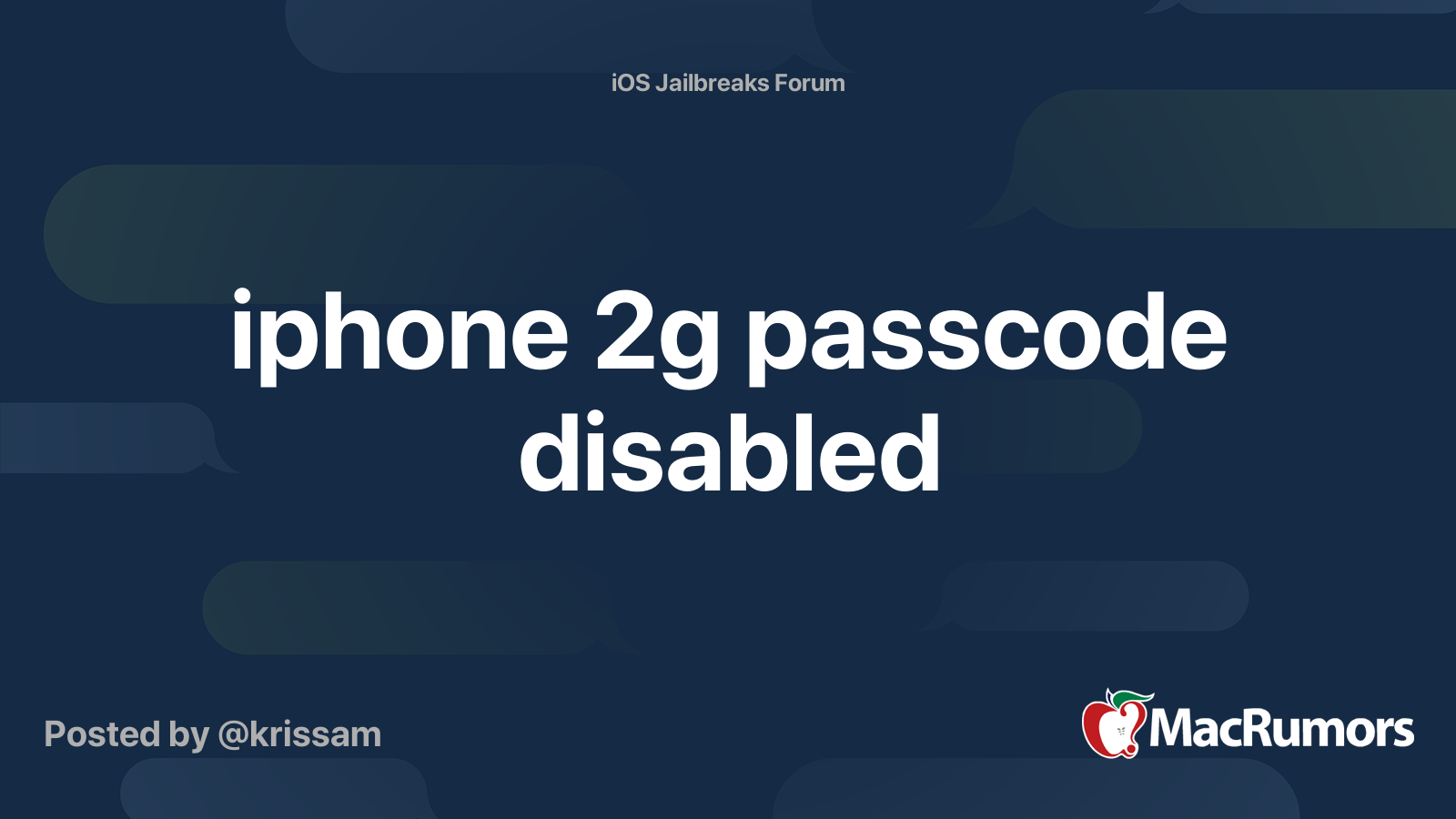 iphone 2g passcode disabled | MacRumors Forums