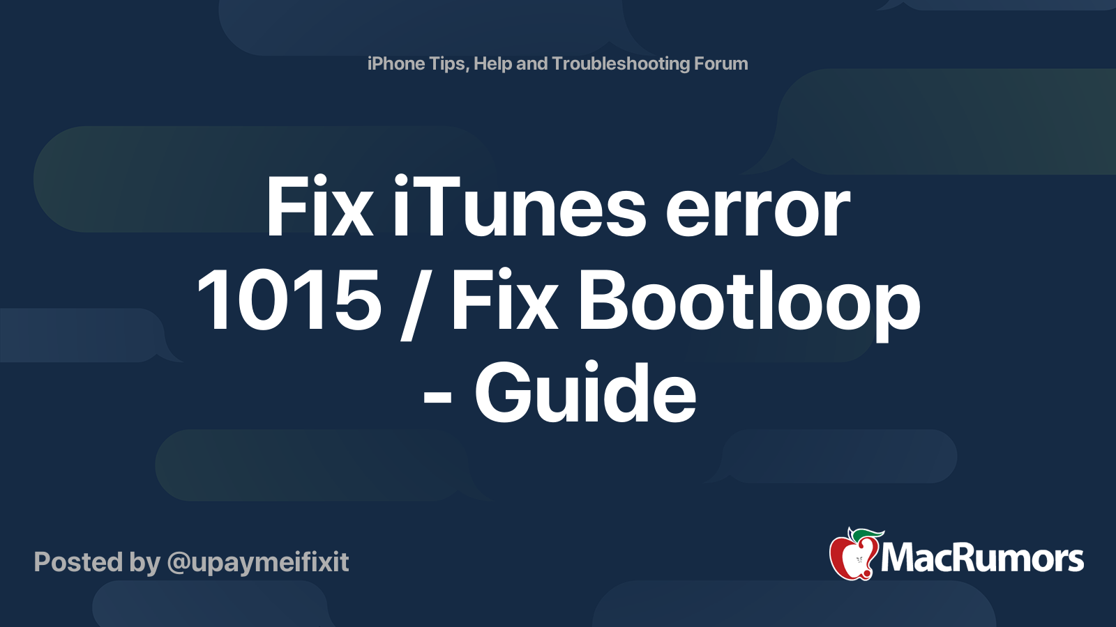 Fix iTunes error 1015 / Fix Bootloop - Guide | MacRumors Forums