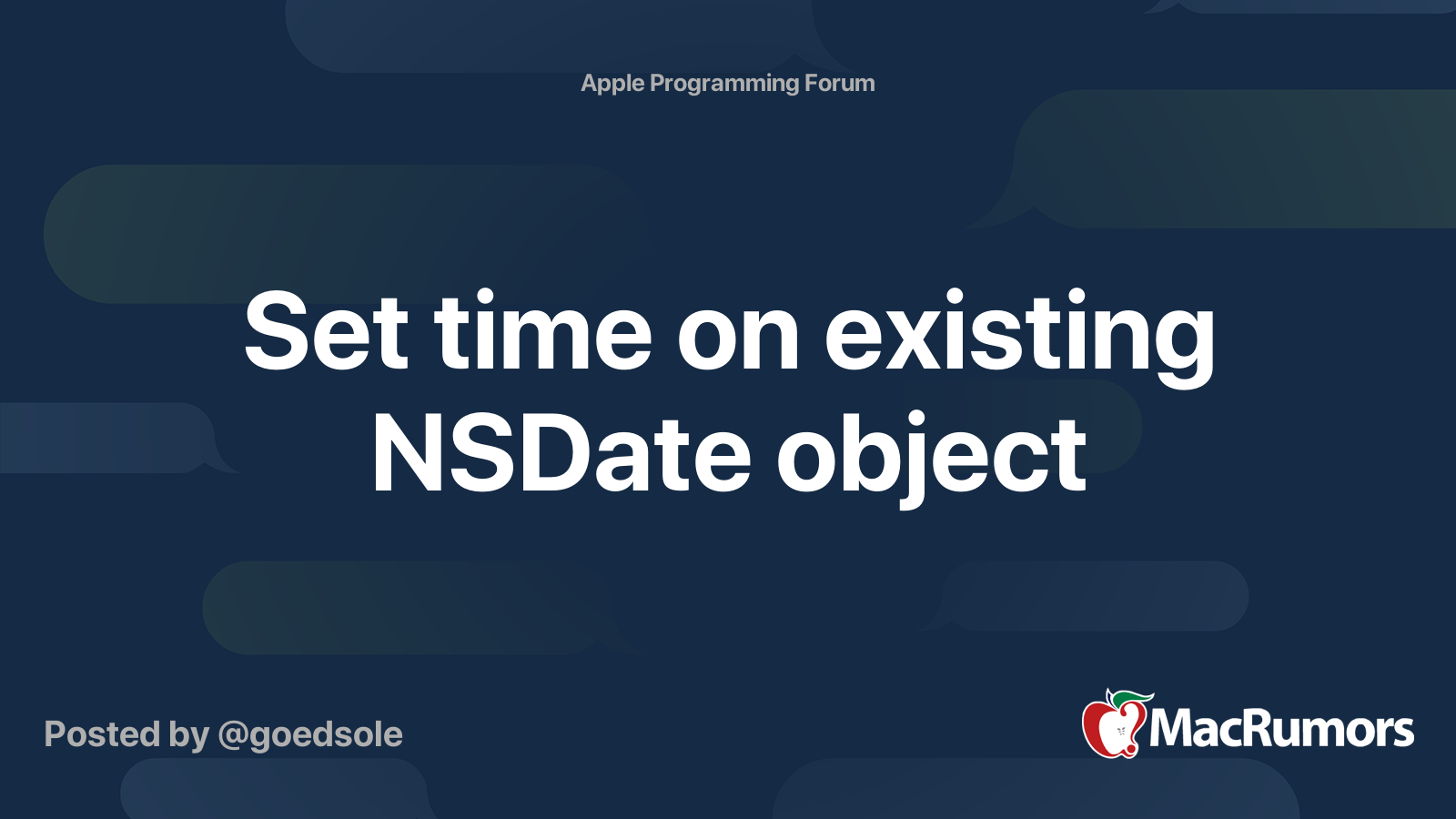 Set time on existing NSDate object | MacRumors Forums