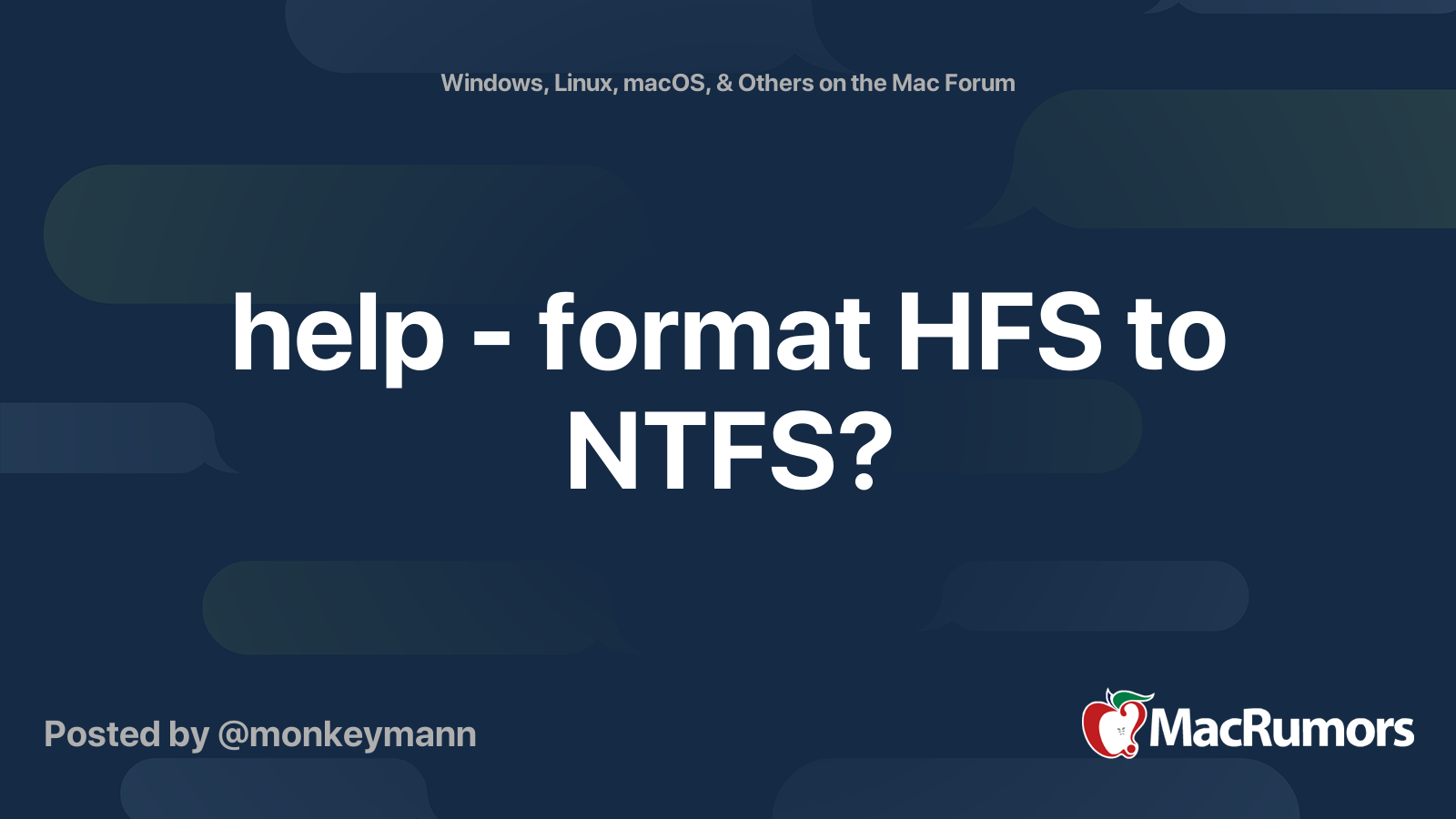 help - format HFS to NTFS? | MacRumors Forums
