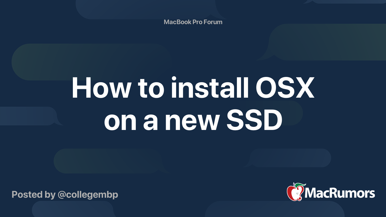 How to install OSX on a new SSD | MacRumors Forums
