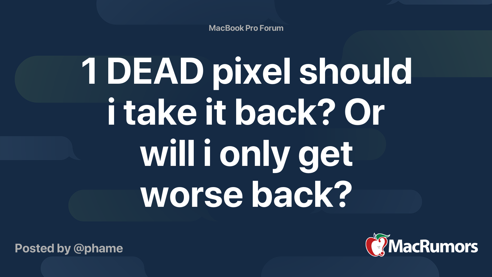 1 DEAD pixel should i take it back? Or will i only get worse back ...