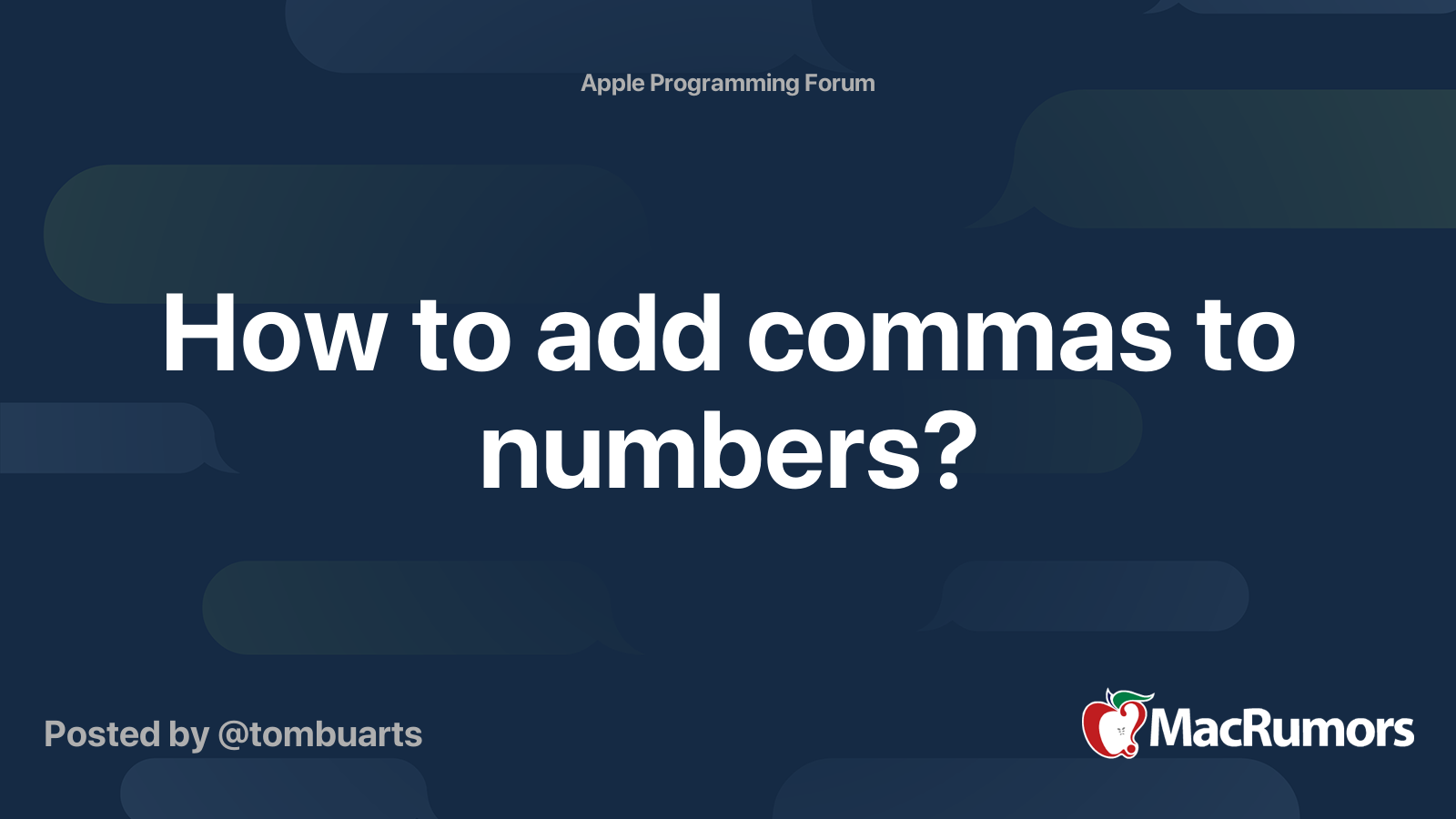 How to add commas to numbers? | MacRumors Forums