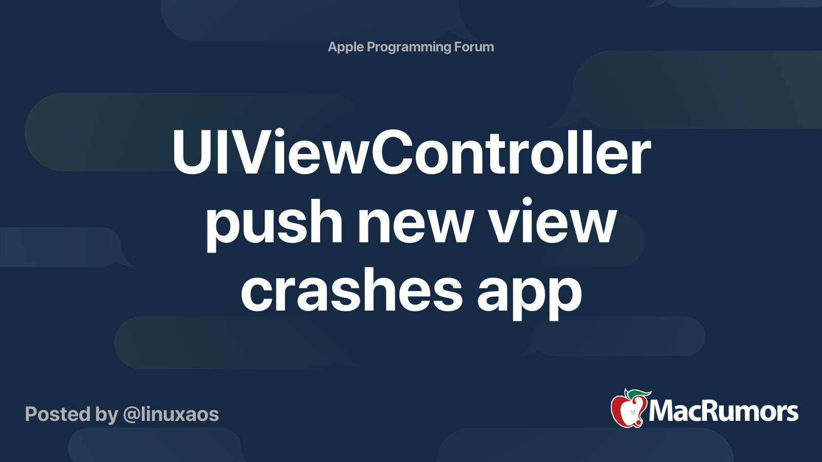 UIViewController push new view crashes app | MacRumors Forums