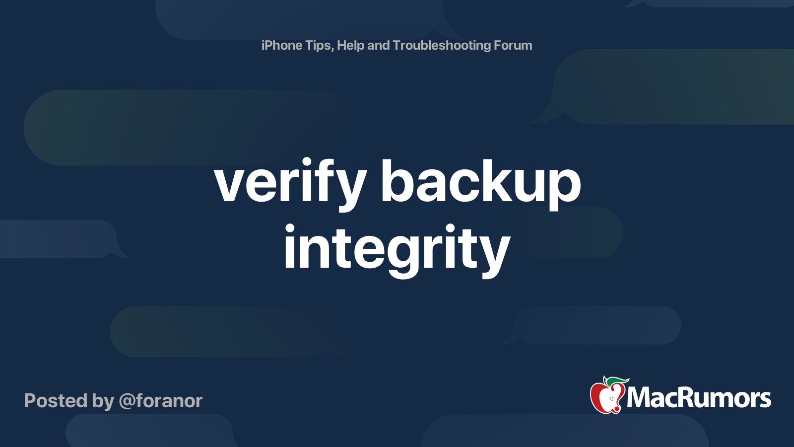 verify backup integrity | MacRumors Forums