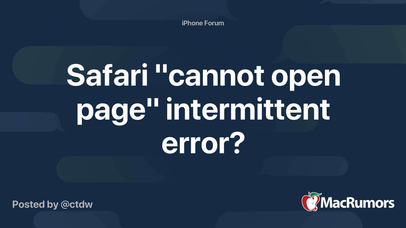 Safari "cannot open page" intermittent error? | MacRumors Forums