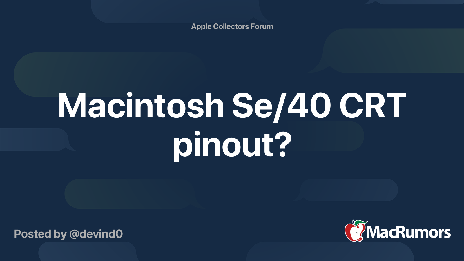 Macintosh Se/40 CRT pinout? | MacRumors Forums