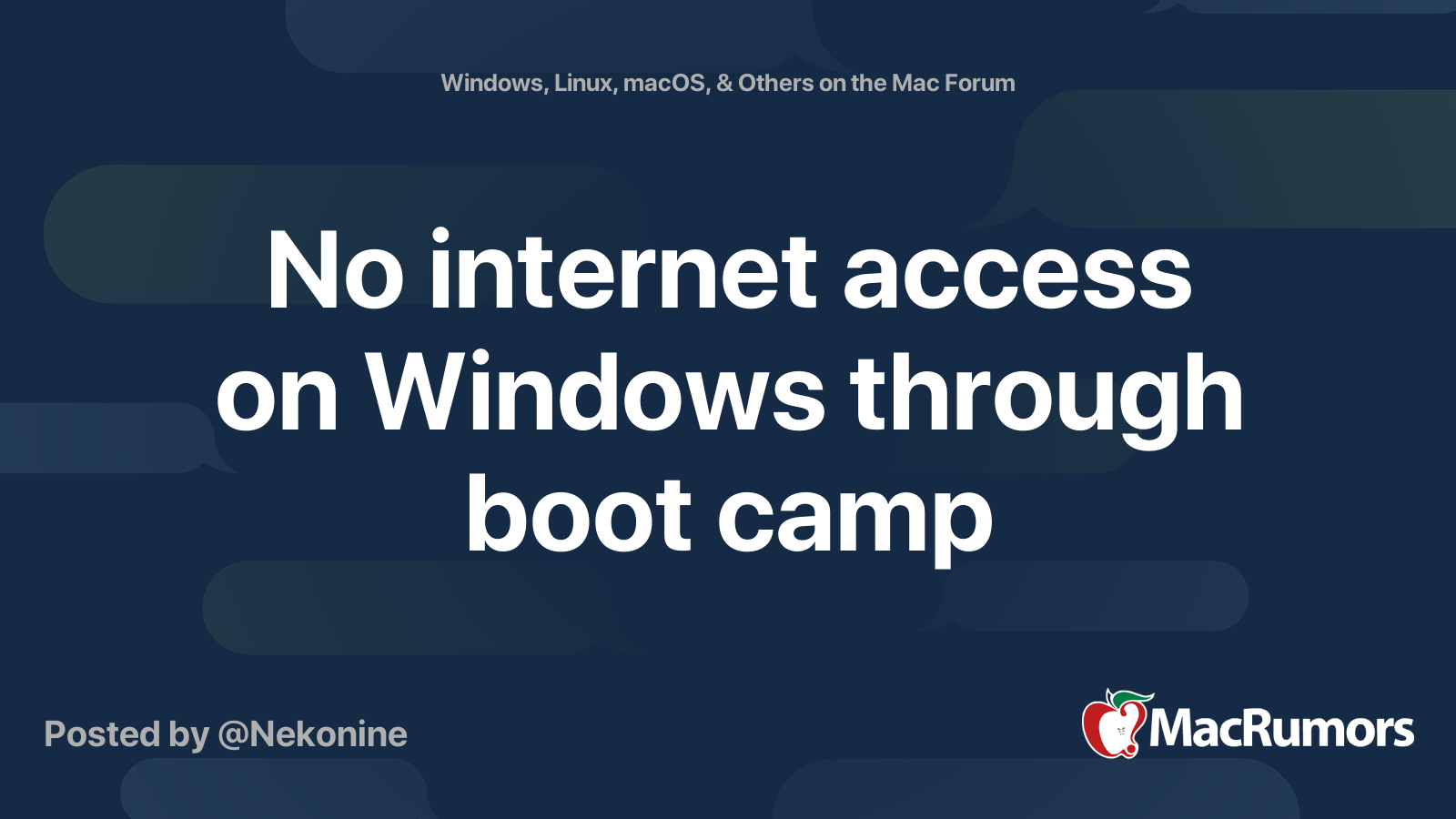 No internet access on Windows through boot camp | MacRumors Forums