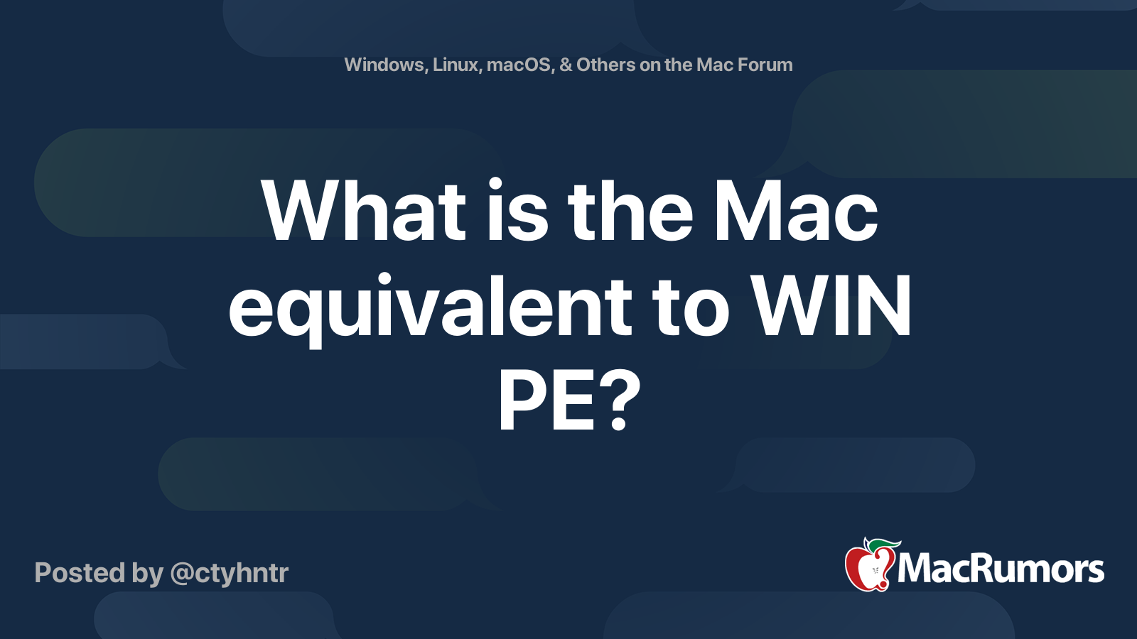 What is the Mac equivalent to WIN PE? | MacRumors Forums