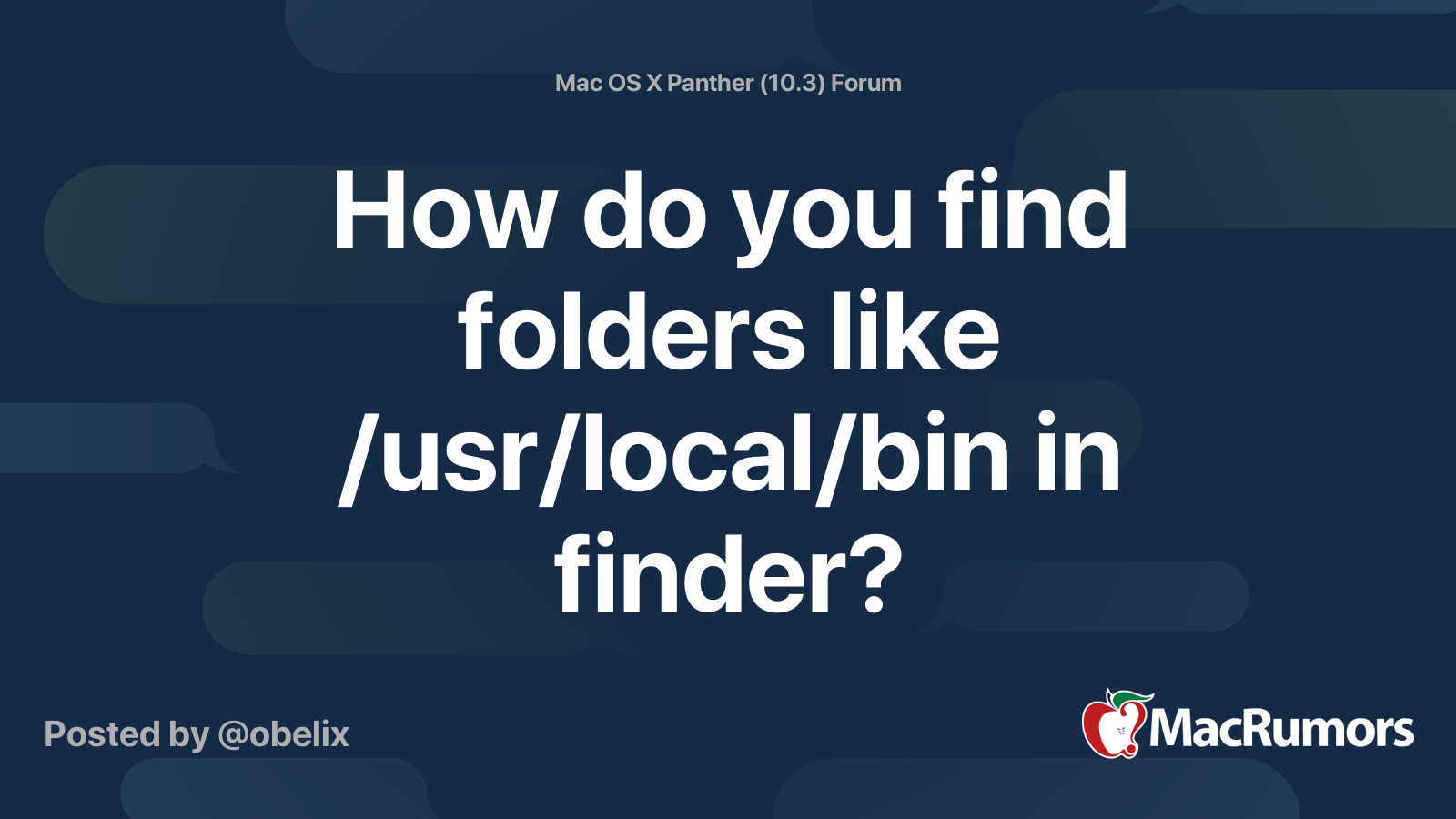How do you find folders like /usr/local/bin in finder? | MacRumors Forums