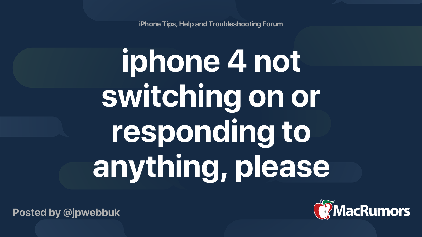 iphone 4 not switching on or responding to anything, please help! | MacRumors Forums