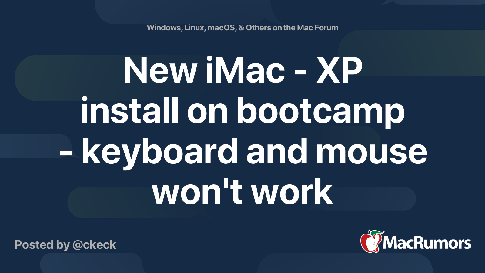 New iMac - XP install on bootcamp - keyboard and mouse won't work ...