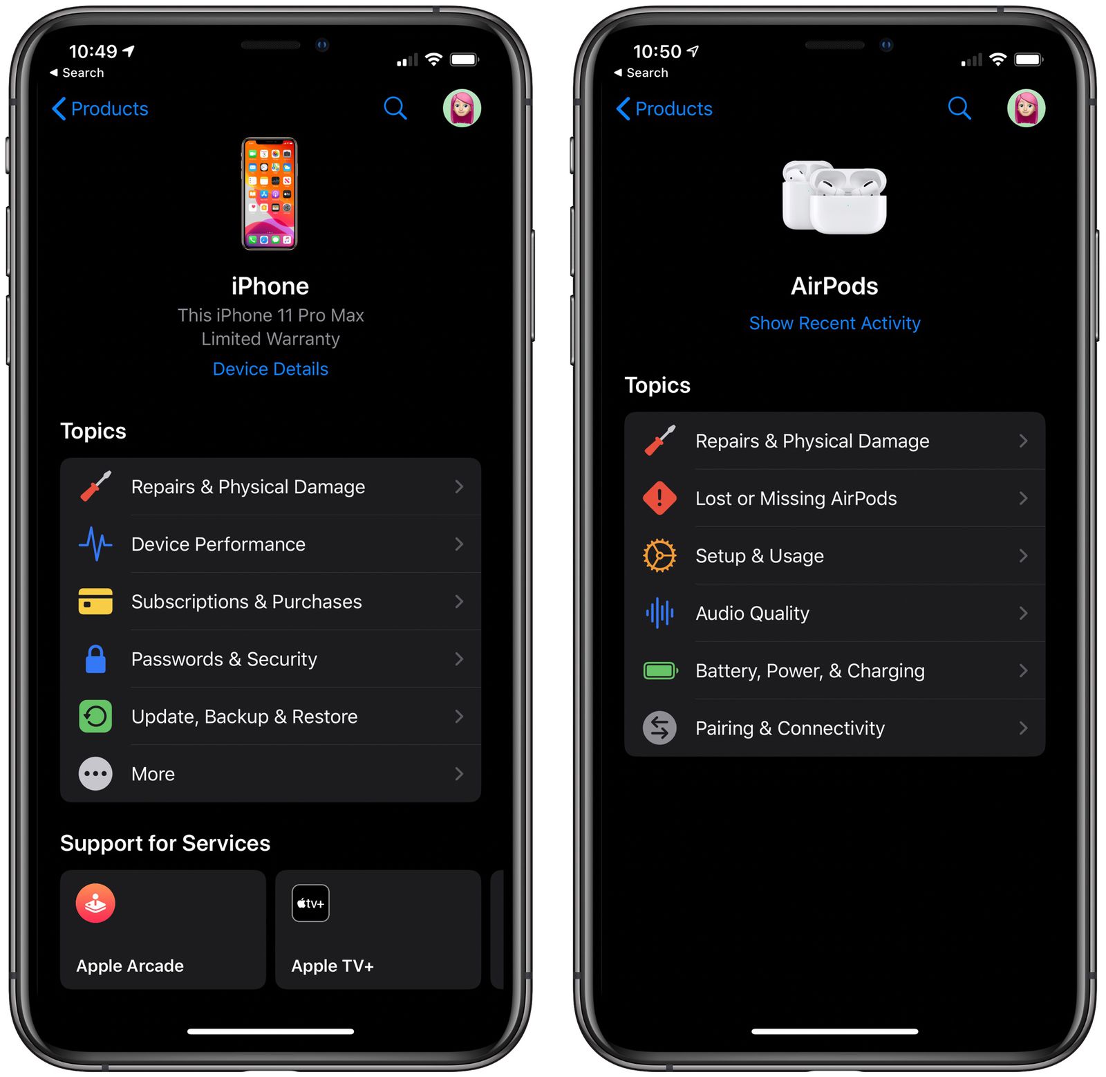 Apple Support App Gains Dark Mode and Streamlined Interface - MacRumors