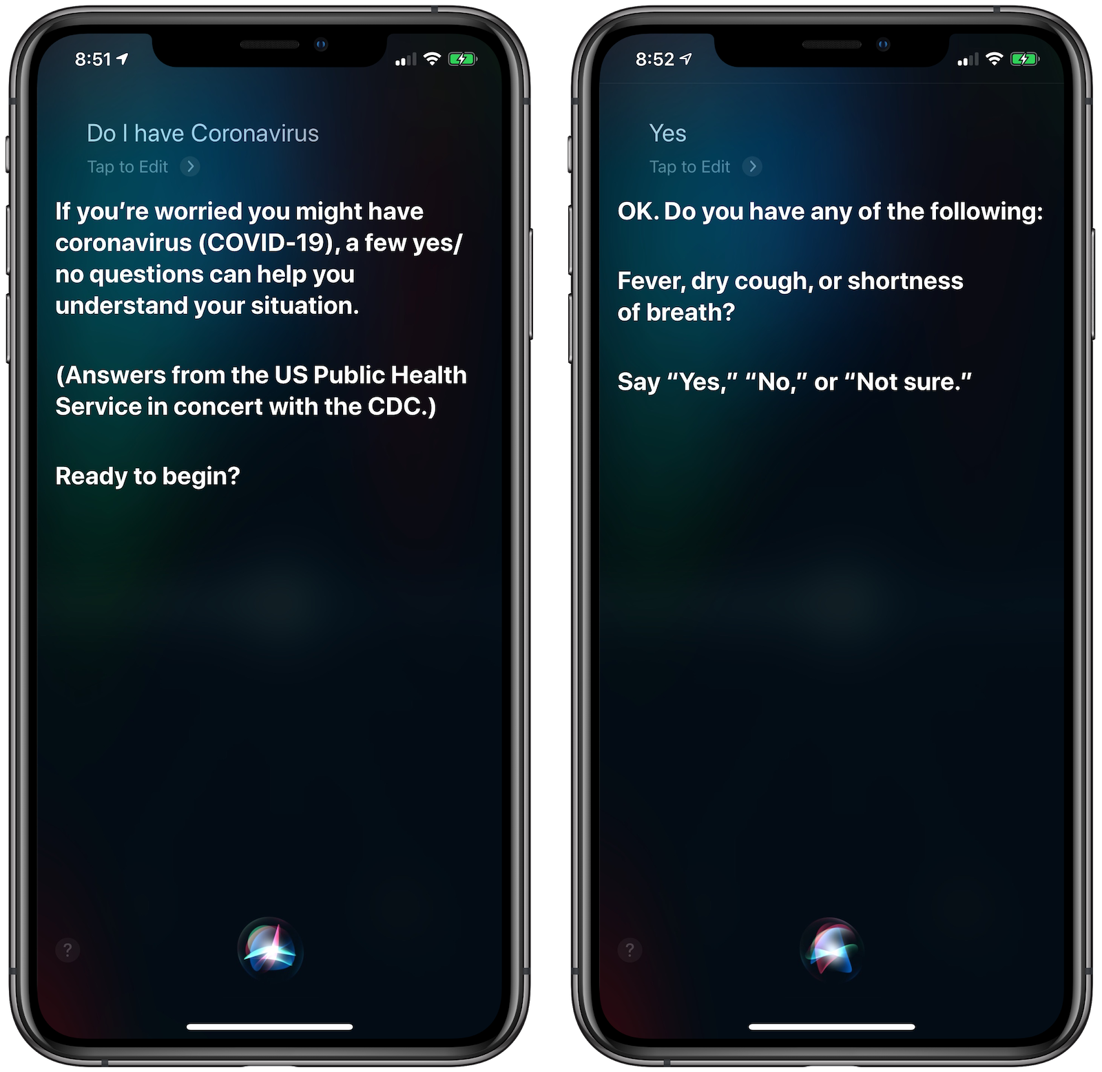 Siri Now Provides Coronavirus Advice From CDC and U.S. Public Health ...