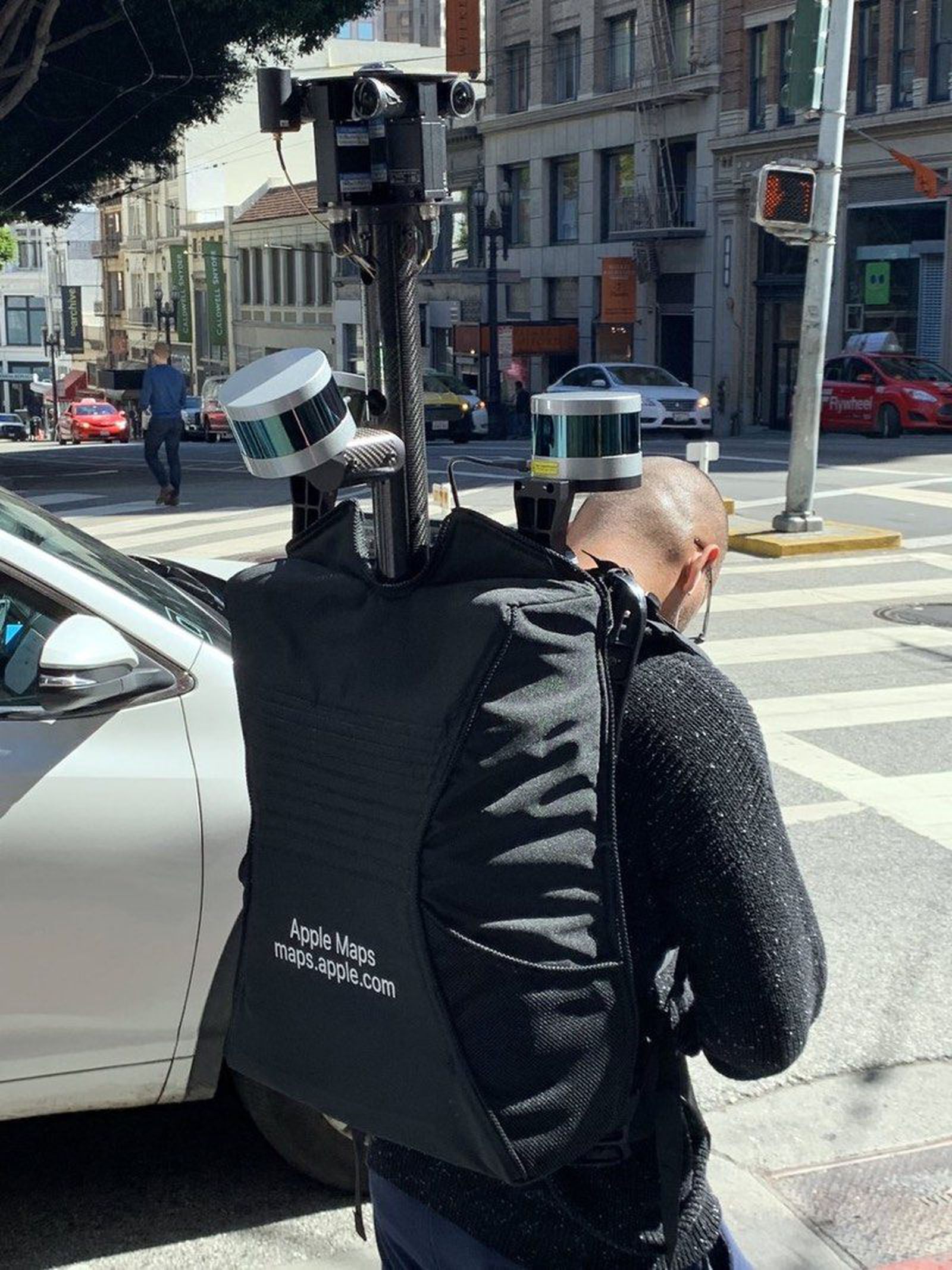 Man Wearing Apple Maps Backpack Surveying San Francisco on Foot - MacRumors