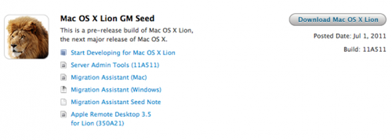 OS X Lion Golden Master Seeded to Developers - MacRumors