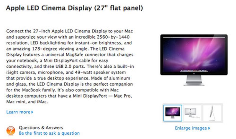 Apple's 27" LED Cinema Display Now On Sale - MacRumors