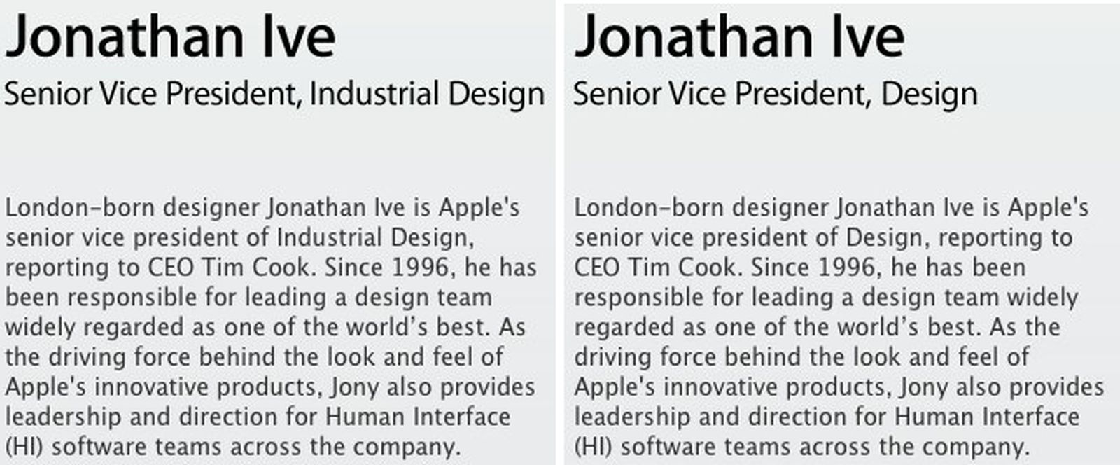 Jony Ive Gets Title Change, Now Senior Vice President of Design - MacRumors