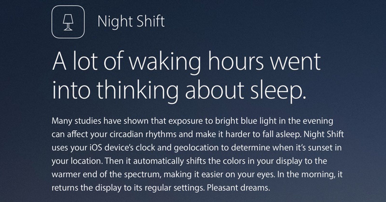 Apple Introduces New 'Night Shift' Feature in iOS 9.3 - MacRumors