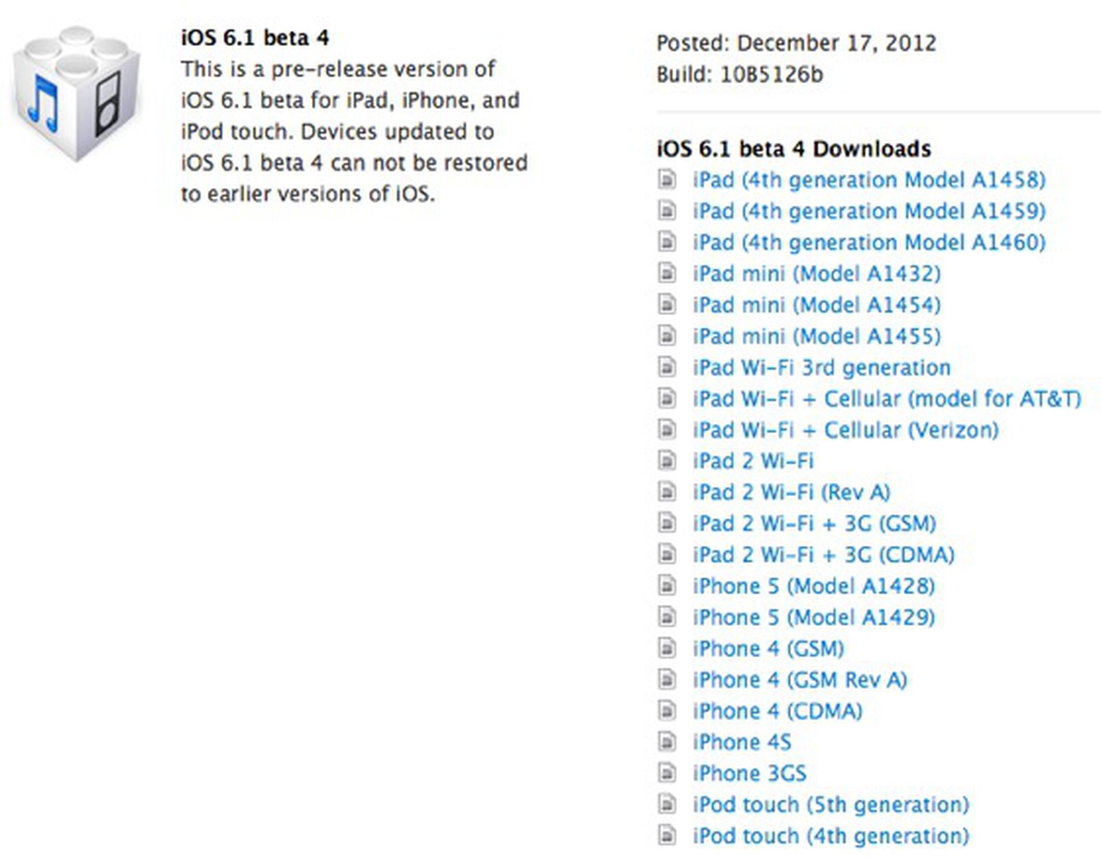 Apple Seeds Fourth iOS 6.1 Beta to Developers - MacRumors