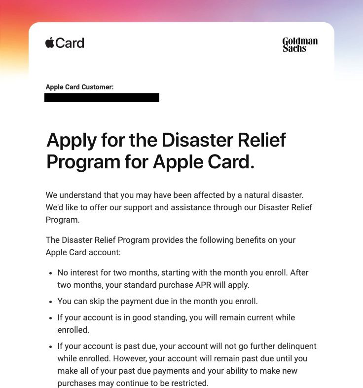 Apple Offers Disaster Relief Program for Apple Card Holders - MacRumors