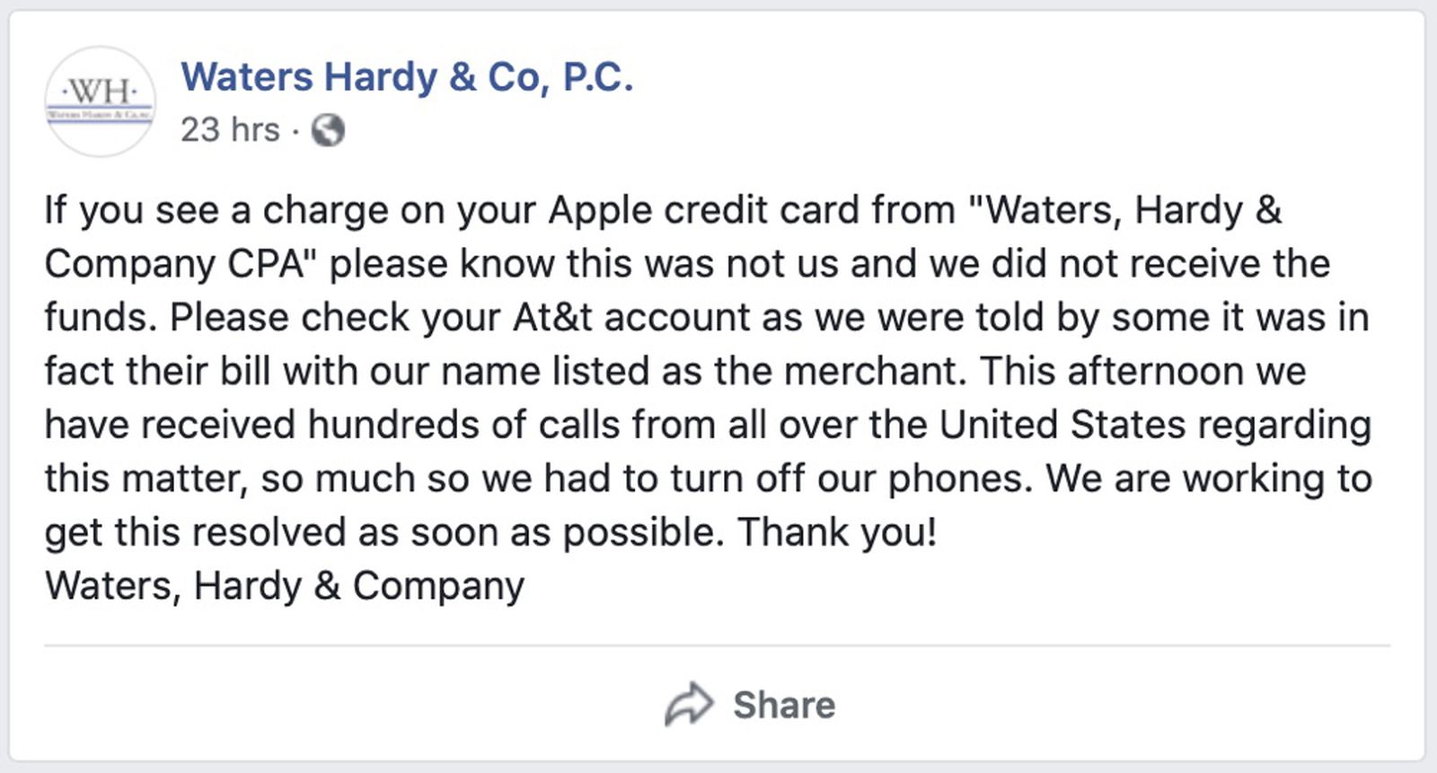 Apple Card Mislabeling AT&T Charges as 'Waters, Hardy & Co' Leading to Customer Confusion ...