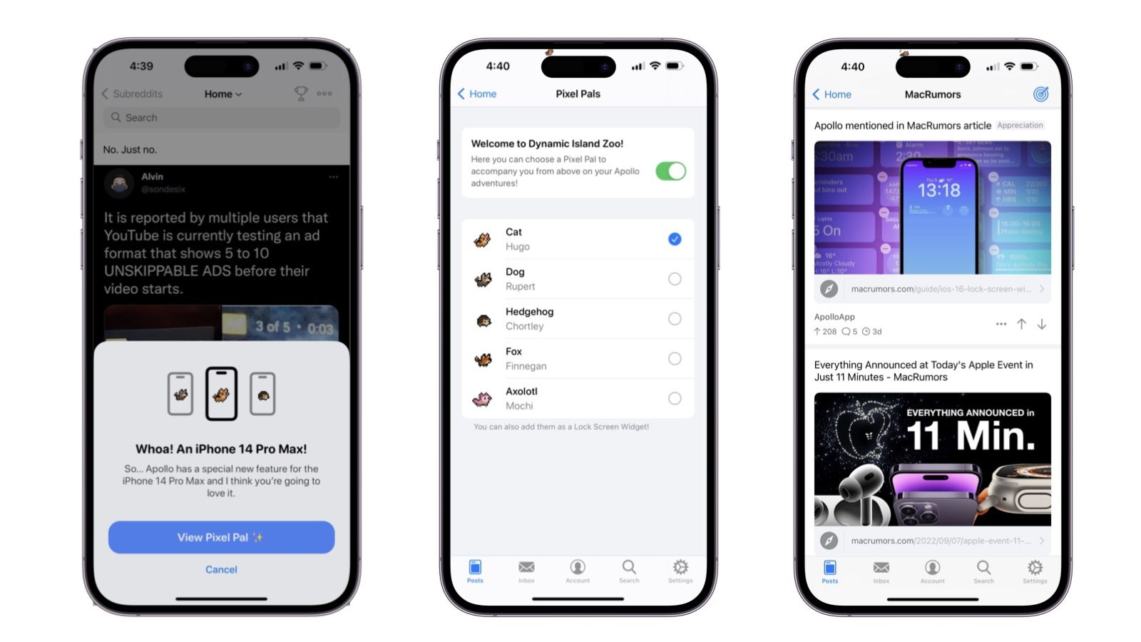 Apollo App Adds 'Pixel Pals' to the iPhone 14 Pro Dynamic Island ...