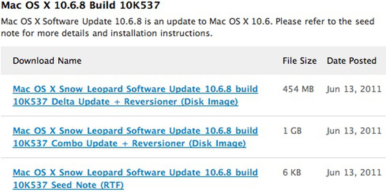Mac OS X 10.6.8 Build 10K537 Seeded to Developers - MacRumors