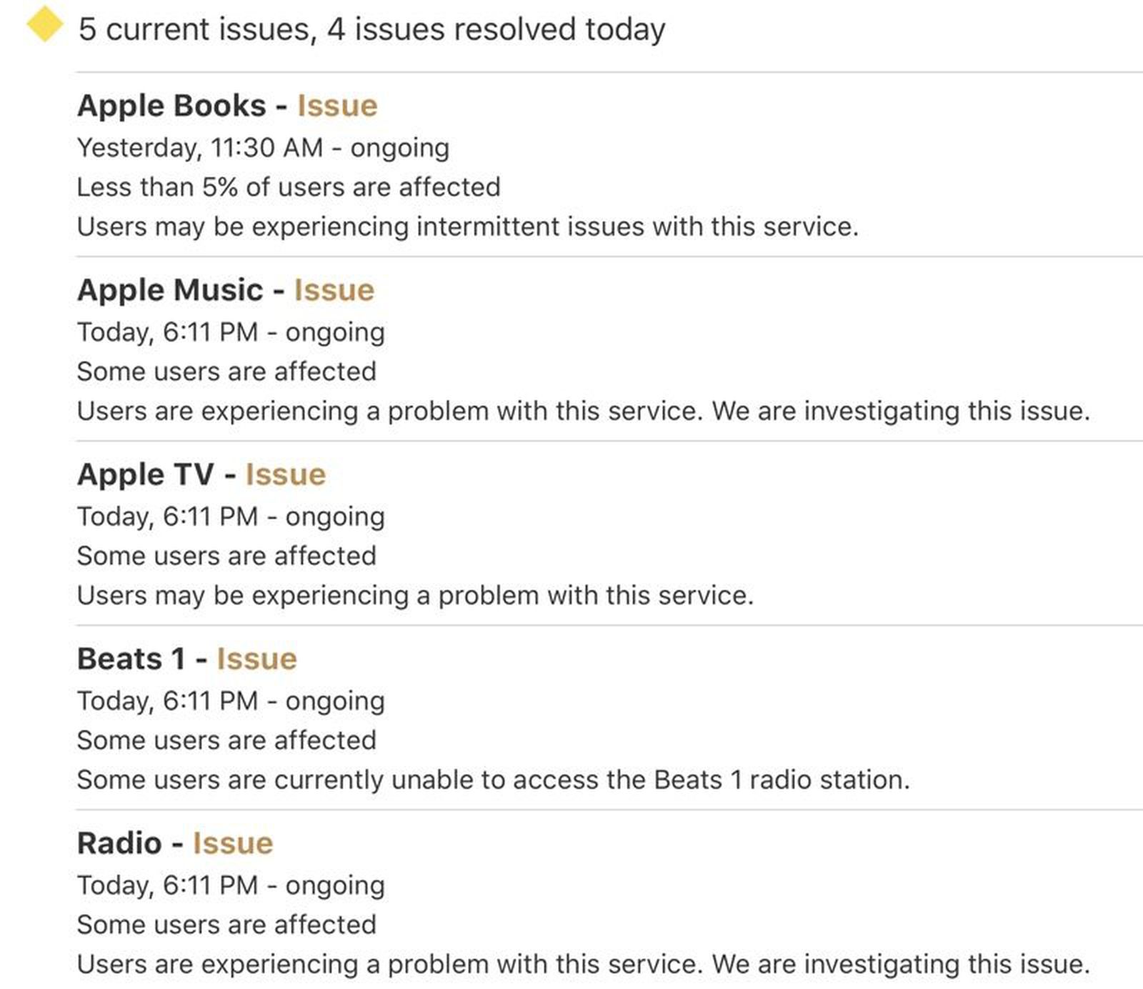Apple Music, Apple TV and Apple Books Experiencing Outage [Update: Back ...