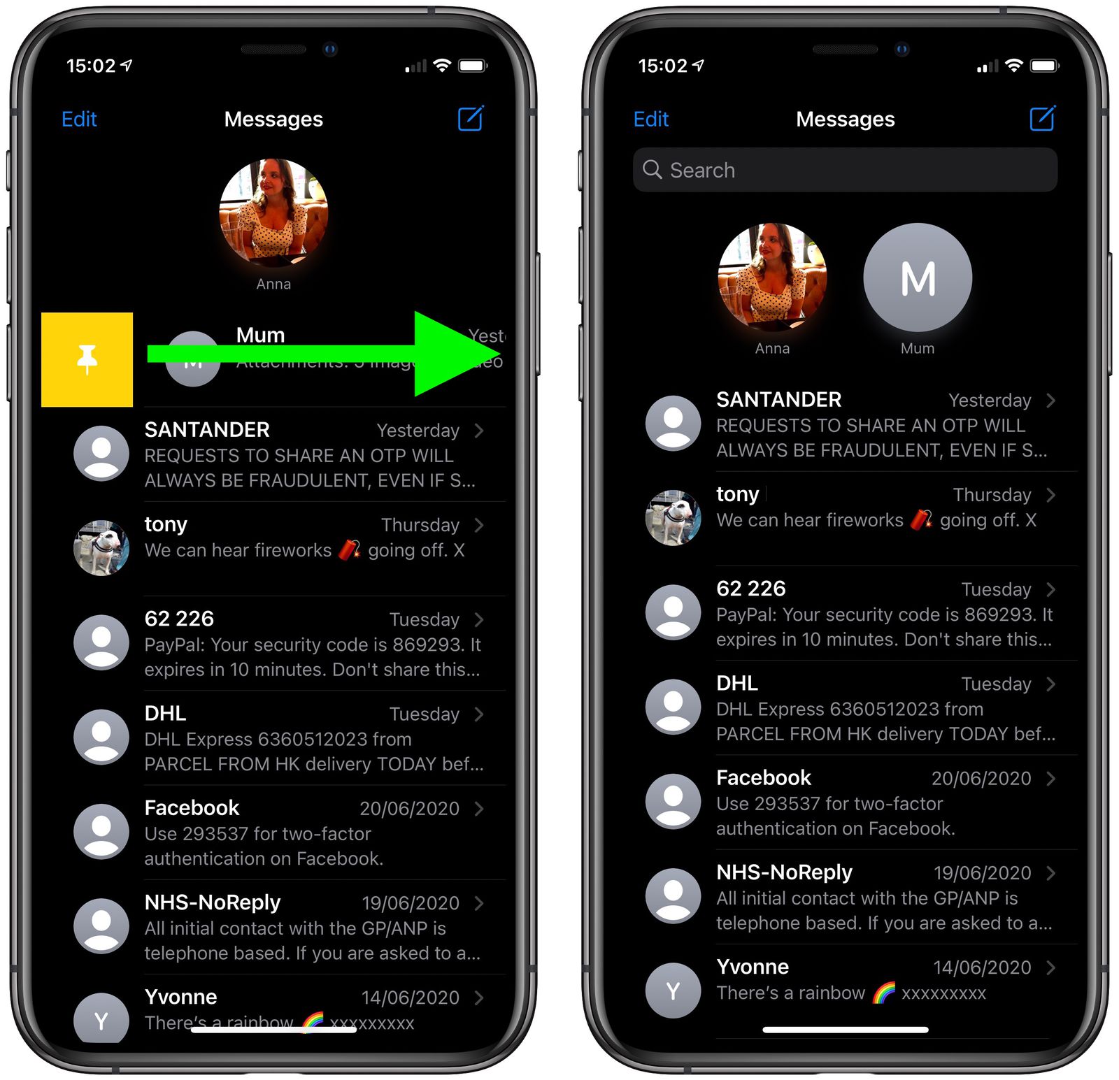 How to Pin and Unpin Conversations in the iOS 14 Messages App - MacRumors